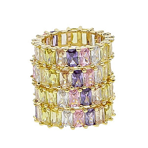 ATJMLADYJEWELRY US Size 5 6 7 8 9 Rainbow Pastel Pinky White Baguette Cz Eternity Band Stacking Engagement Ring for Women (7, Pastel)