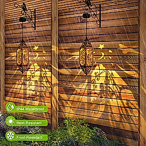 Go2garden Solar Hanging Lanterns Outdoor Waterproof, Big Fairy Moon Metal Decorative Solar Lights for Patio, Yard, Pathway, Garden Décor, Birthday Gifts for Mother, Mom (2Pack, Red Copper)