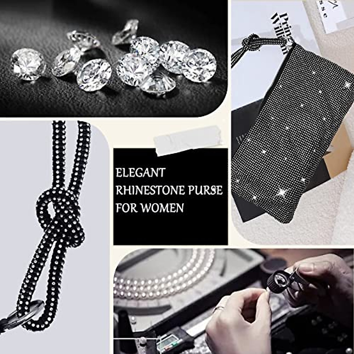 YUEARN Rhinestone Purse for Women, Sparkly Purse Evening Bag Bling Hobo Bag Shiny Silver Handbag for Clubs & Parties