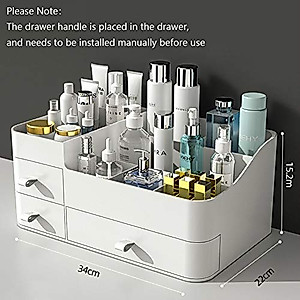 Bemgue Makeup Organizer for Vanity, Large Capacity Desk Organizer with Drawers for Cosmetics, Lipsticks, Jewelry, Nail Care, Skincare, Ideal for Bedroom and Bathroom Countertops - White