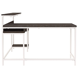 Signature Design by Ashley Dorrinson Modern L-Shaped Home Office Desk, White & Brown