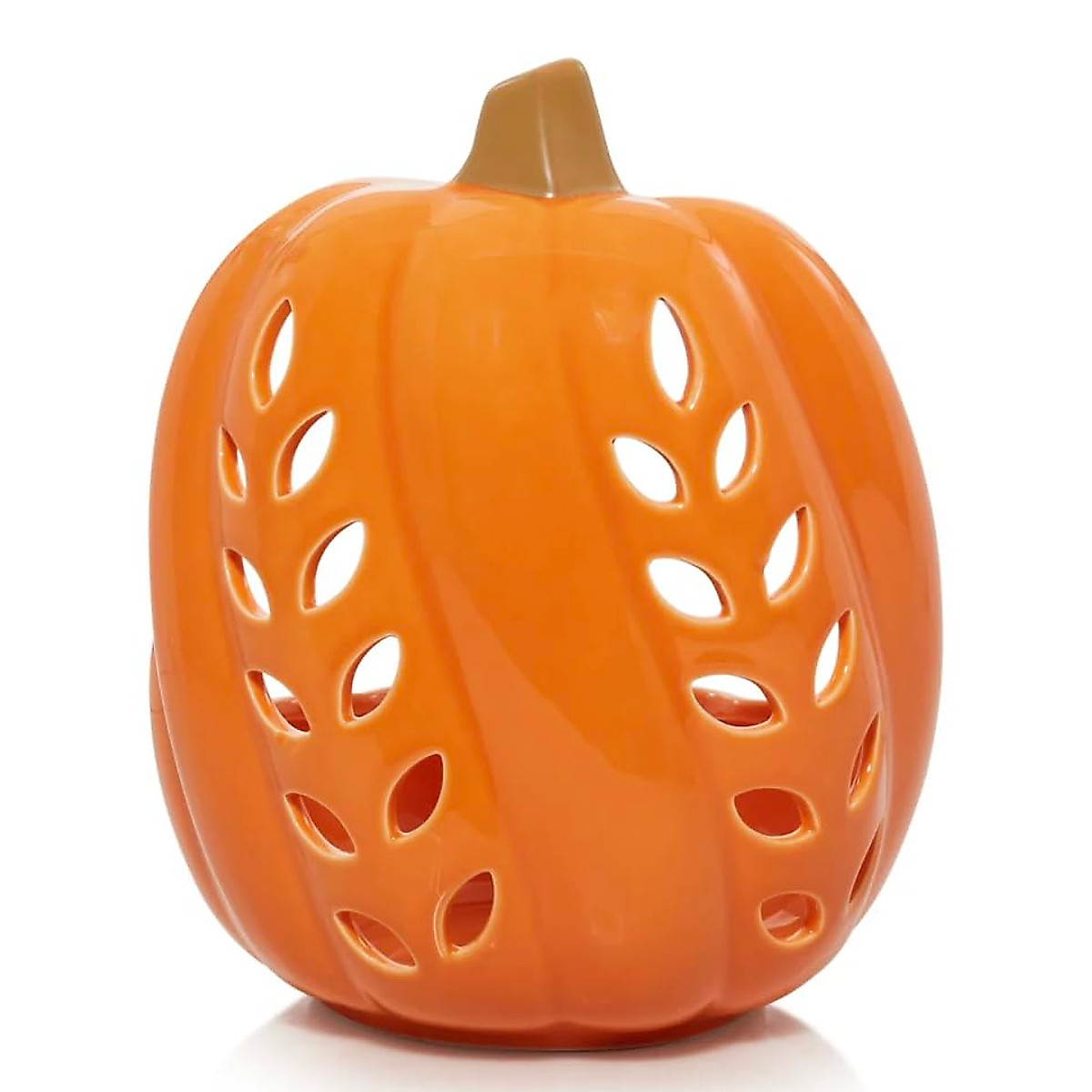 Yankee Candle Pumpkin Candle Holder for Large Jar Candles - Orange with Geometric Cutouts for Autumn Fall Halloween
