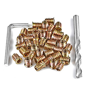 PGMJ 80 Pcs Threaded Insert Nuts Furniture Screws - M6 Hex Socket Drive Metal Assorted Screws Set, Bolts Fastener Connector for Wood Working Tools and Accessories (M6x15mm)