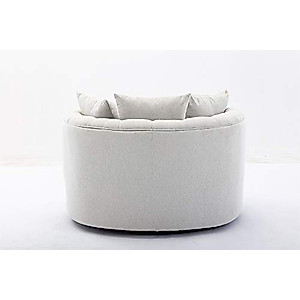 Oversized 360°Swivel Accent Barrel Chair Linen Tufted Comfy Sofachair W/3 Pillows, 42.9"W Leisure Lounge Club Upholstered Armchair Cozy Round Sofa & Chair for Home Apartment Office Hotel Living Room