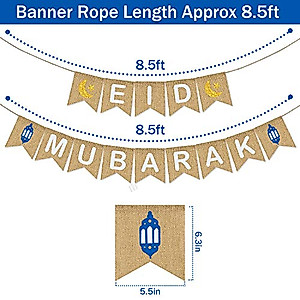 Eid Mubarak Banner Burlap - Eid Mubarak Decoration - Eid Mubarak Party Supplies - Rustic Eid Mubarak Banner Bunting for Mantle Fireplace - Eid Mubarak Outdoor Indoor Hanging Decor