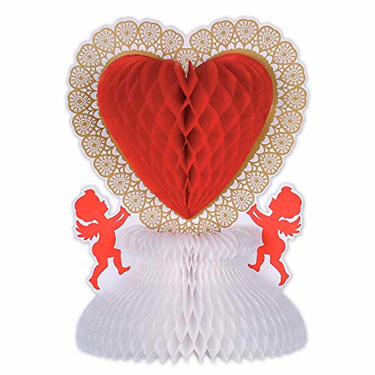 Beistle Heart and Cupid Centerpiece Valentine’s Day Tableware Decorations – Wedding Anniversary Party Supplies, 11", Red/White/Gold
