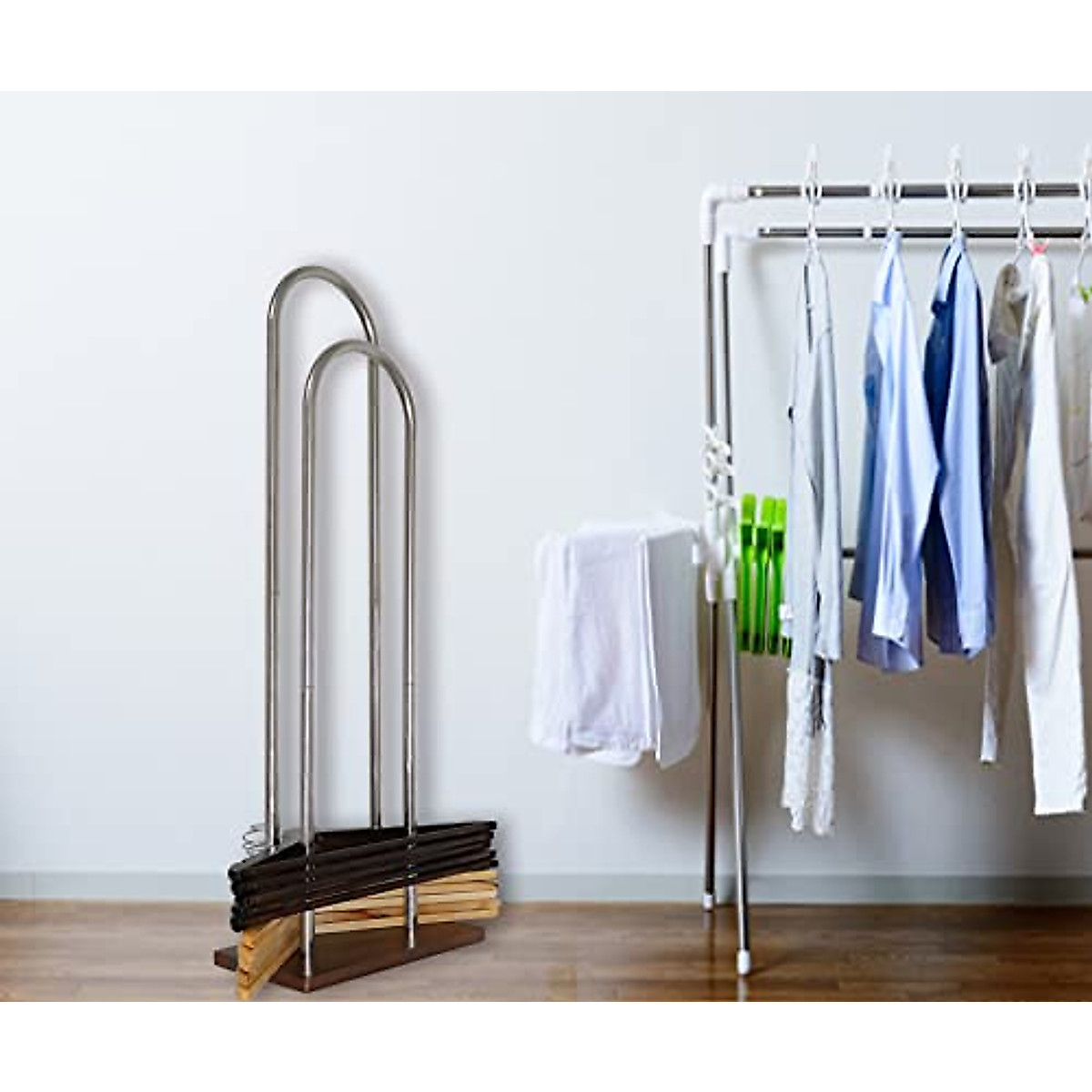 VCREATC Hanger Stacker, Clothes Hanger Organizer Stand, Portable Wood Hanger Storage Rack, Large Wire and Velvet Hanger Holder for Closet Laundry Room, Commercial Hanger Storage (Large - 32.7" H)