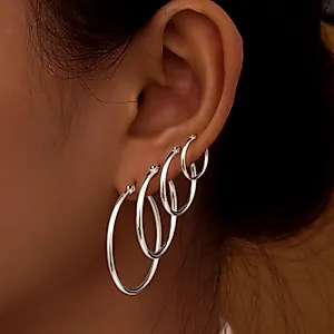 Gokeey Silver Earrings for Women Trendy, Hypoallergenic Silver Hoop Earrings for Women, Small Hoop Earrings Huggie Hoops Earrings for Jewelry Gifts 14mm 20mm 30mm 40mm