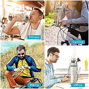 AIRON 34oz Sports Water Bottle - Leakproof & BPA Free Tritan with Time Marker & Removable Straw to Ensure You Drink Enough Water Throughout The Day for Fitness and Outdoor Sports Grey