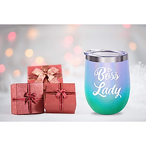 KOOLDRINK Boss Lady Tumbler-30th 45th 50th 75th Birthday Christmas Thank You Gifts for Women Boss Female Mom Stainless Steel Wine Tumbler with Lid and straw 12oz Multicolor