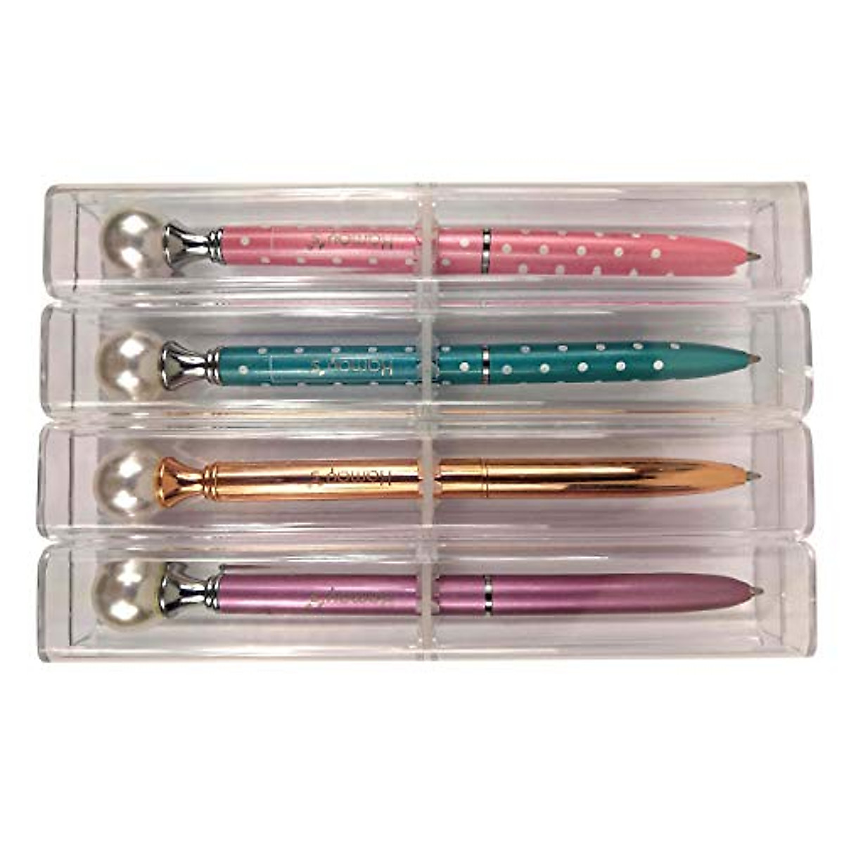4PCS Pearl Pen Metal Ballpoint Pen with Big Pearl Funky Design Queen's Scepter Crown Style Office Supplies 1.0mm Black Ink with Gift Box by Kamay's (Rose+Rose Gold+Pink+Blue)