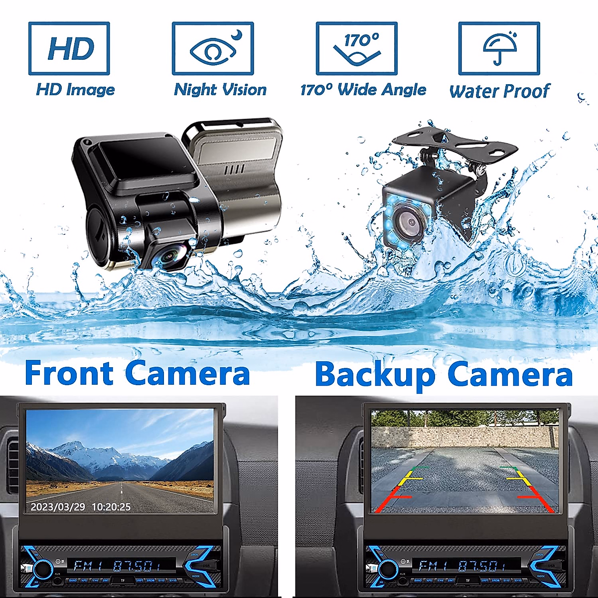 Naifay Single Din Car Stereo with Dash Cam & Backup Camera, 7INCH Flip Out Single Din Touchscreen Car Stereo with Apple Carplay & Android Auto, Car Audio Receivers Bluetooth Mirrorlink FM Car Radio