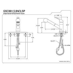 Kingston Brass GSC881NCLSP Gourmetier Century 8-Inch Centerset Single Handle Kitchen Faucet with Pull-Out Sprayer, Polished Chrome