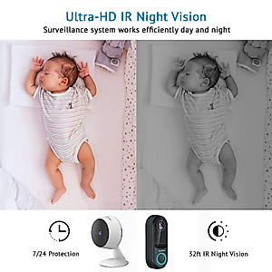 LaView Security Cameras Outdoor Video doorbell Wired with Home Security Cameras Bundle Include 32 GB SD Card Two-Way Audio, Night Vision,WiFi Home Indoor for Baby/pet,Alexa, USA Cloud Service