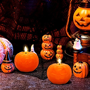 Large Halloween Pumpkin Candle Set - 6 Pack, Jack-O'-Lantern Shaped, Festive Orange Wax Candles for Spooky Home Decor, Parties, and Halloween Celebrations