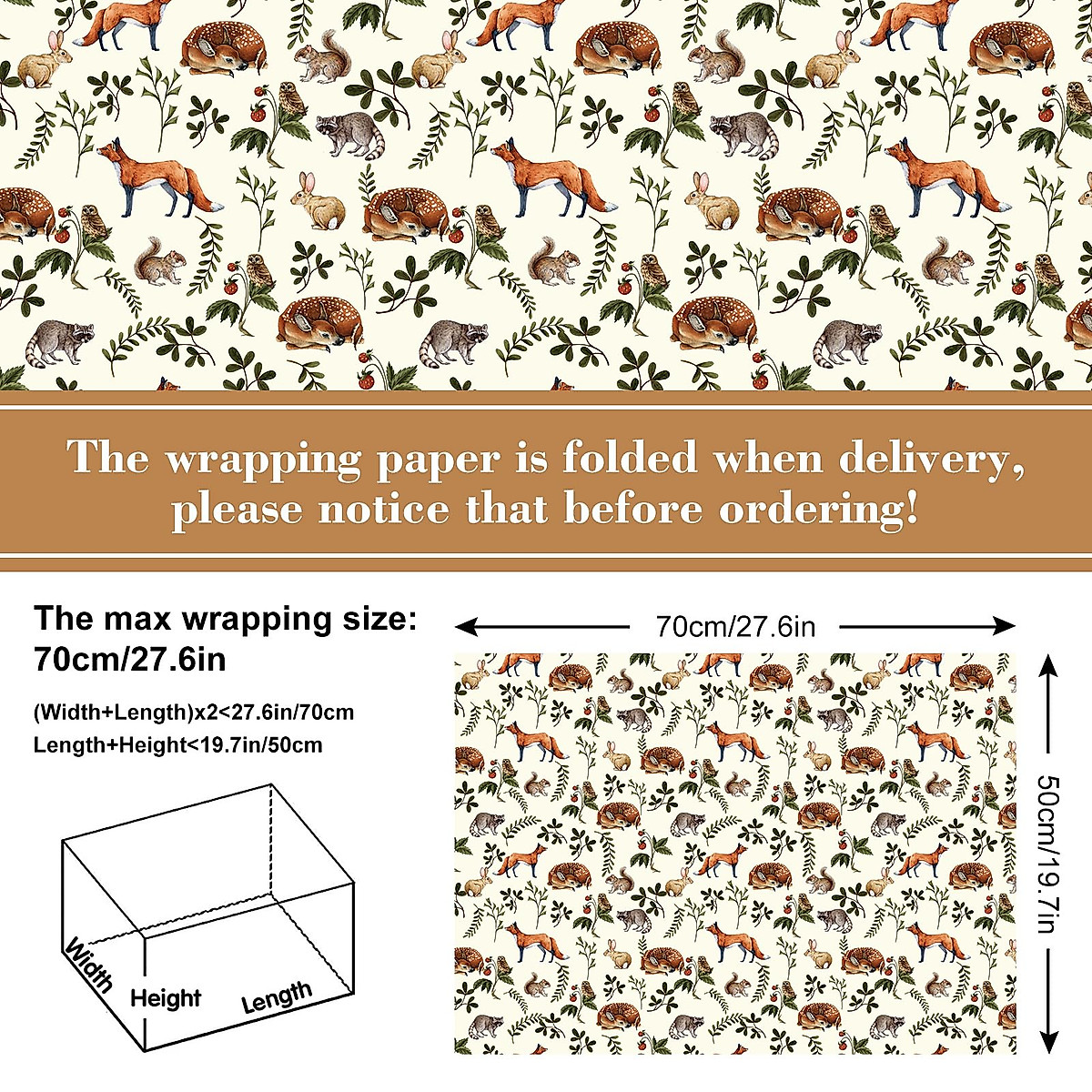 ChicRosa Mushroom Wrapping Paper Black White Animal Mushroom Gift Wrap Paper Bulk Folded Flat Giraffe Fox Print Art Paper for Wedding Birthday DIY Crafts Gift Wrapping, 19.7 x 27.6 Inch,8 Sheet