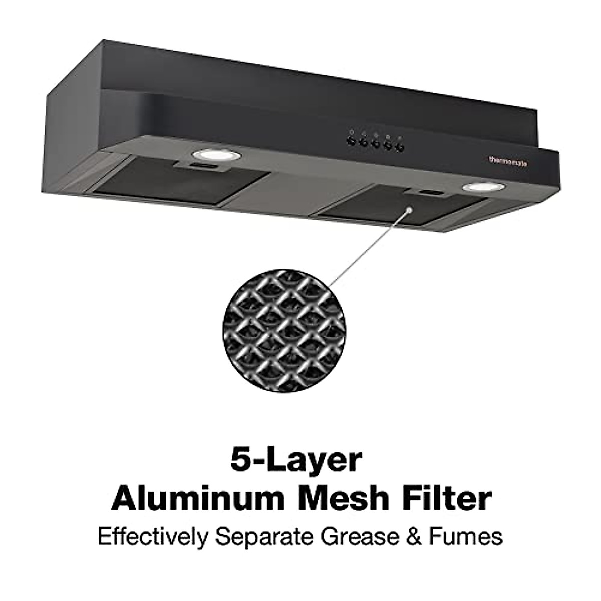 30 Inch Under Cabinet Range Hood, thermomate 230CFM Slim Vent Hood with 3 Speed Exhaust Fan, Insert Ducted Range Hood with 2 LED Lights, Black