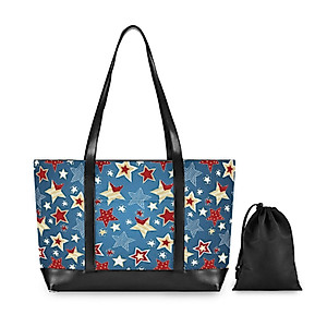 American Stars Flag Laptop Tote Bag for Women Teacher Canvas Tote Bags Travel Work Bag Handbags Purse with Fashion Zipper