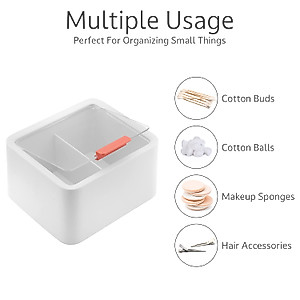HOMEQUIP bathroom organizer Cotton Pad & Q Tip Storage with Lid – White Quip Dispenser Box with 2 Sections for Cotton Swab Balls, Makeup Sponge, Tooth Pick, Hair Accessories & Much More