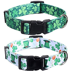 2 Pack St.Patrick's Day Dog Collar Adjustable Four Leaf Clover Large