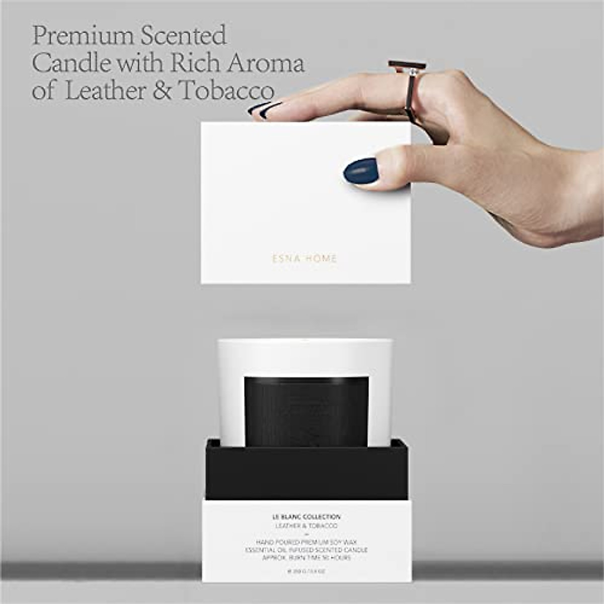 ESNA HOME Leblanc Leather & Tobac Premium Aromatherapy Scented Candles | Mom Will Love | All Natural Essential Oils Soy Candles | 8.8oz 50 Hours Long Burning | Premium Votive Candle Mother’s Day