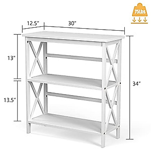 Tangkula 3-Tier Bookcase and Bookshelf, Wooden Open Shelf Bookcase, X-Design Etagere Bookshelf for Home Living Room Office, Multi-Functional Storage Shelf Units for Collection (White)