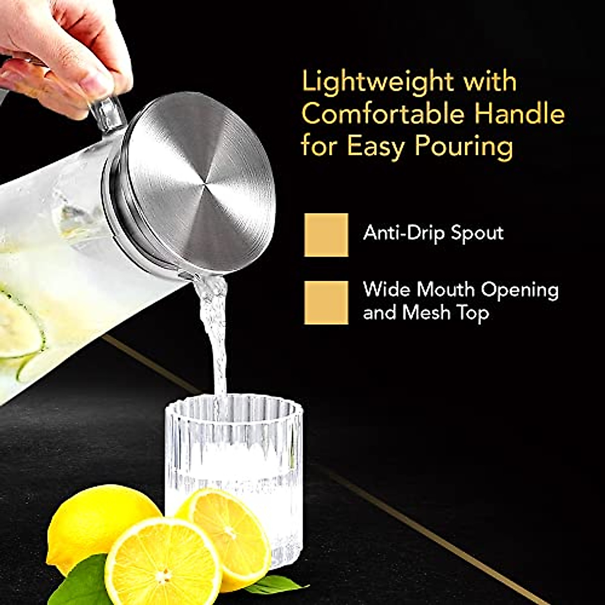 Richro Glass Pitcher With Lid and Spout Set of 2 - Heat Resistant Glass Carafe Pitcher With Stainless Steel Lid 50 oz Good For Coffee Juice Beverage Pitcher For Juice and Iced Tea Pitcher Water Carafe