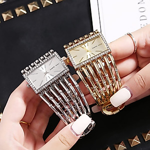 SENRUD Fashion Bracelet Watches for Women Luxury Rectangular Dial Analog Quartz Wrist Watch Gifts for Ladies (Diamond Gold)