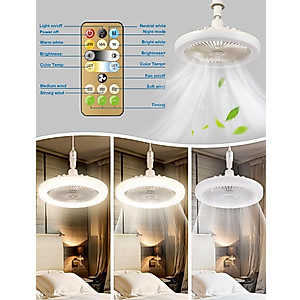 FRJINIE Enclosed Ceiling Fans with Lights and Remote, 10 Inch Mini Bladeless Ceiling Fan with Light, Family Summer Gift, for Kitchen/Bathroom/Garage/Pantry/Tool Room/Laundry Room (White)