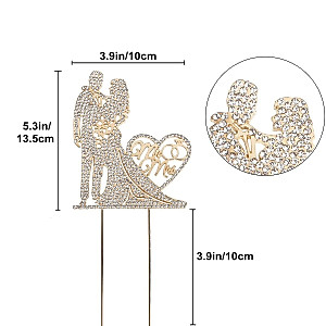 KIPETTO Mr and Mrs Wedding Cake Topper Sparkly Crystal Alloy Rhinestone Bride and Groom Love Heart Couple Cake Topper for Wedding Anniversary Proposal Engagement Party (Type A)