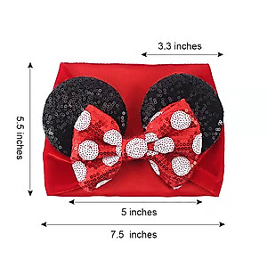 JIAHANG Baby Girl Mouse Ears Headwrap with Sequin Polka Dot Bow, Velvet Turban Hairband, Hair Bow Headband for Toddler, Kids, Party Supplies