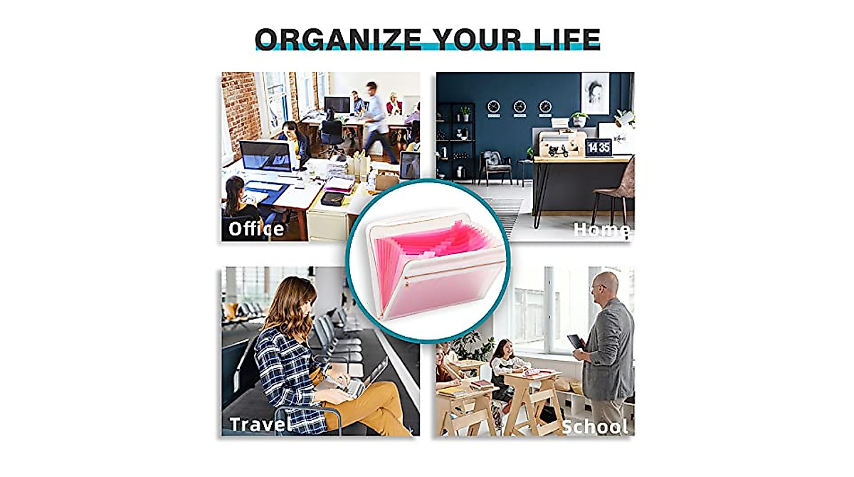 H4D Pink Expandable File Organizer - 13 Pockets for Documents