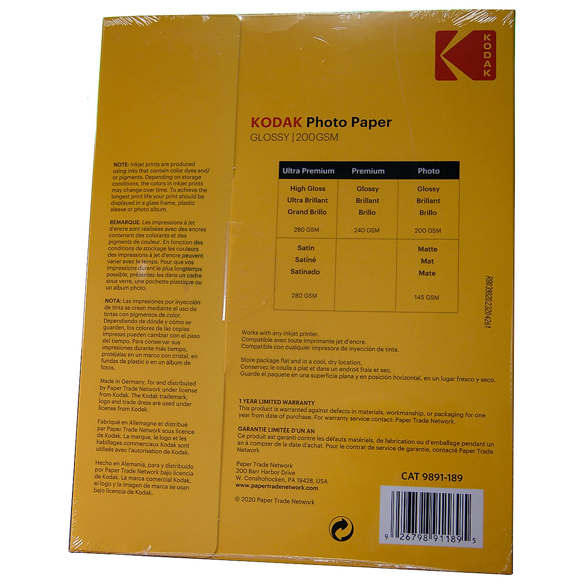 Kodak Photo Paper, 8.0 mil 200GSM, Glossy, 8-1/2 x 11, 100 Sheets/Pack