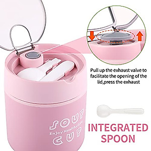 Reastar Insulated Food Container, 18 Ounce Stainless Steel Kids Adult Thermos for Hot Food, Vacuum Insulated Food Jar with Folding Spoon, Leak Proof, Portable Hot Food Container Soup Thermos, Pink