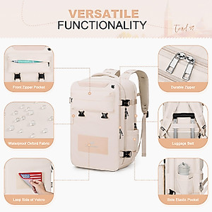 Maelstrom Travel Backpack for Women Men,35L Laptop Backpack Fits 17-Inch Laptop,Waterproof Carry On Backpack for Airplanes with Detachable Crossbody Bag&Shoe Compartment,Beige, Large