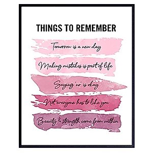 Positive Inspirational Quotes Wall Decor - Uplifting Encouragement Gifts for Women, Girls, Teens, Daughter, BFF, Best Friend - Pink Motivational Wall Art Poster for Home Office, Bedroom, Bathroom