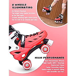METROLLER Roller Skates for Girls and Boys Teens, Adjustable 4 Sizes for Kids Toddler Rollerskates with Light up Wheels, for Youth Women and Men