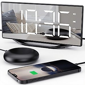 OnLyee Dual Extra Loud Alarm Clock for Heavy Sleepers, Vibrating Alarm Clock with Bed Shaker, 8.7" Large LED Mirror Display, USB Charger, Dimmer, Snooze & Battery Backup