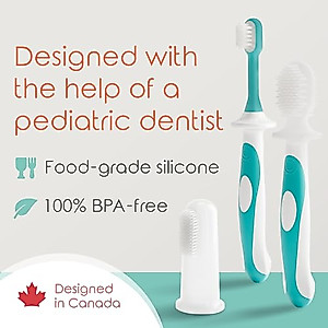 Cherish Baby Care Award-Winning Baby Toothbrush Set (3-24 months) - Baby Finger Toothbrush, Training Toothbrush & Toddler Toothbrush - BPA-Free Infant Toothbrush Set, Baby First Toothbrush Set (Teal)