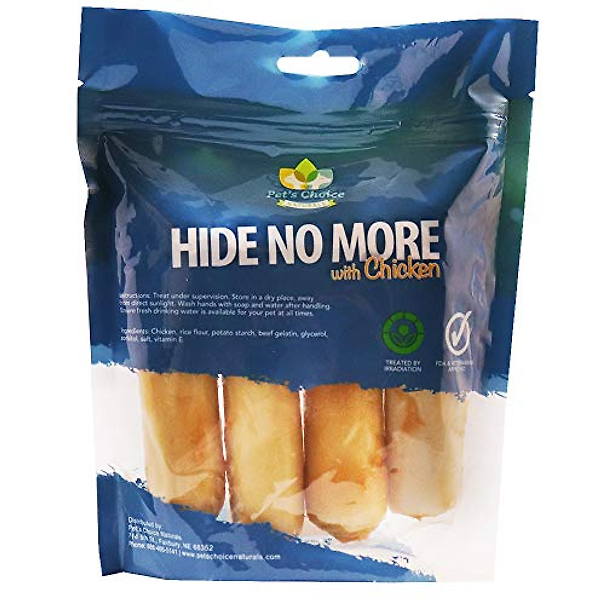 Pet’s Choice Pharmaceuticals HideNoMore, Rawhide Free Chicken Chew Treats for Dogs, 4-5" 4 ct