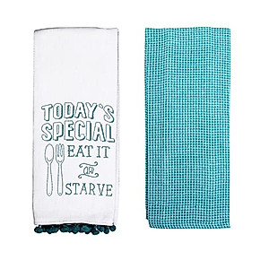 fillURbasket Cute Kitchen Towels Set Decorative Spring Dish Towels with Sayings Themed Inspirational Grateful Gray Teal Towels Kitchen Gift Set 16x28 100% Cotton