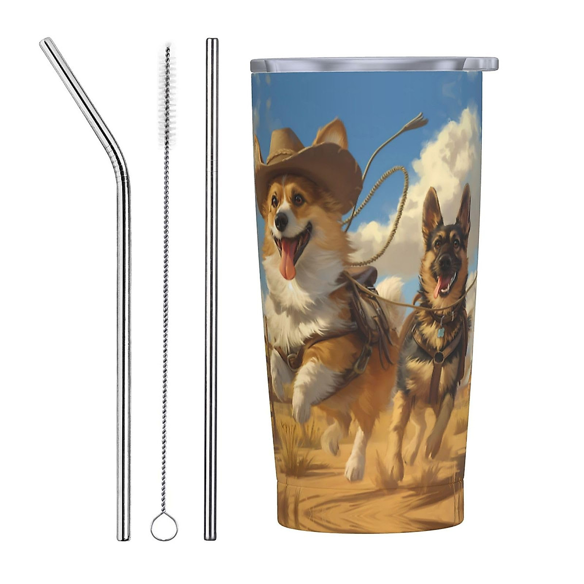 20 Oz Tumbler with Lid and Straw, Farm Corgi German Shepherd Insulated Tumbler Stainless Steel Cups, Personalized Coffee Tumbler Travel Mug Water Bottle