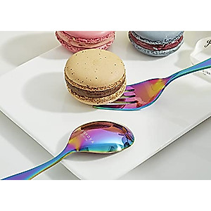 ANNOVA Kids Silverware Children's Safe Flatware Set Stainless Steel - Children Forks, Children Tablespoons, Toddler Utensils, Metal Cutlery Set for LunchBox (Engraved Dog Bunny) (UV Rainbow, 6 Pieces)