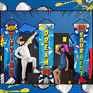 Chiisong 3 Pieces Hero Party Decorations Hero Wall Banners Hero Porch Signs Backdrops Inspirational Cityscape Photography Background for Hero Theme Birthday Party Baby Shower Classroom Decorations