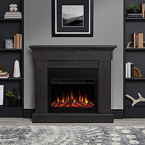 Real Flame Crawford Slim Indoor Electric Fireplace, Grey, Free-Standing with Real Wood Mantel Finish - 6 Flame Colors, Adjustable Thermostat, 120V, 1400W, 5100 BTUs