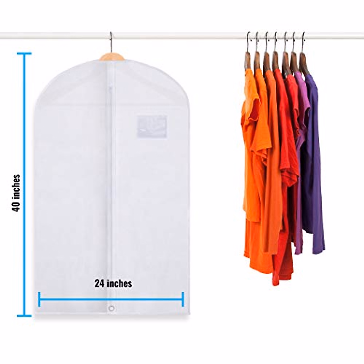 Plixio 40" Clear White Hanging Garment Bags for Closet Storage - Clothing, Coat, Dance Costumes, Suit Bags for Travel and Clothes Storage - Men Suit Cover, Clear Garment Bag, Dress Bag - (10 Pack)