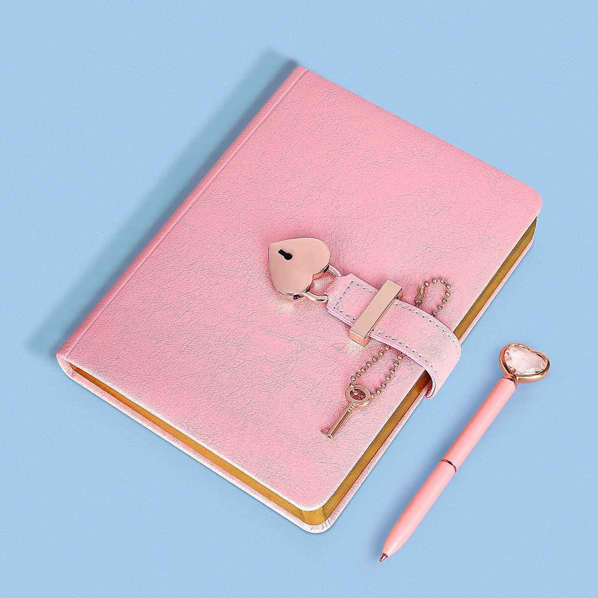 JEWPHX Heart Shaped Lock Diary with Key&Heart Diamond Pen,PU Leather,Personal Organizers Planner Journal Notebook Gift for Women Girls