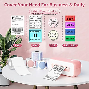 Phomemo Thermal Shipping Label Printer, 4x6 Desktop Thermal Label Printer for Shipping Packages/Small Business/Office/Home, Widely Used for Amazon, Ebay, Shopify, Etsy, UPS, FedEx - Pink (USB Only)