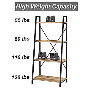 BON AUGURE Industrial Ladder Shelf Bookcase, 4 Tier Rustic Ladder Bookshelf, Standing Leaning Book Shelves for Living Room (Vintage Oak)…