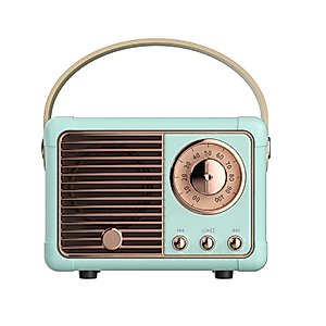 Dosmix Retro Bluetooth Speaker, Vintage Decor, Small Wireless Bluetooth Speaker, Cute Old Fashion Style for Kitchen Desk Bedroom Office Party Outdoor Kawaii for Android/iOS Devices (Blue)